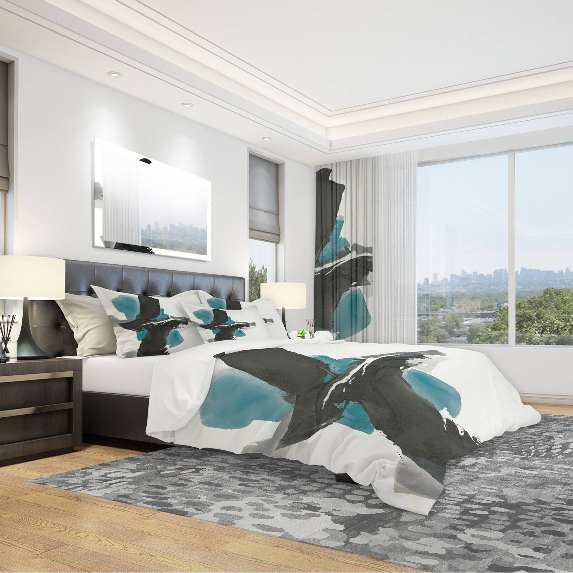 Design Art Geometric Black and Teal IV - Modern & Contemporary Duvet ...