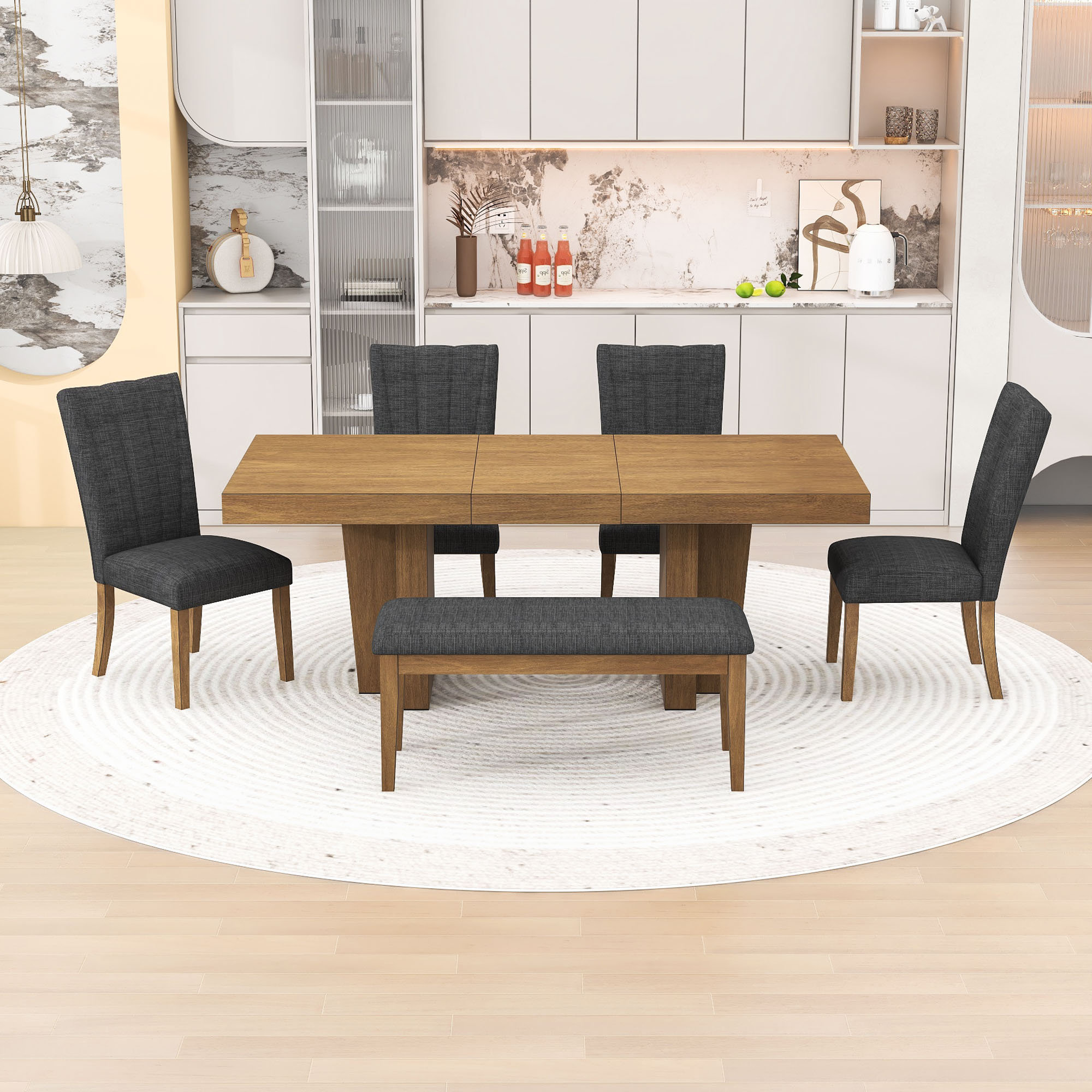 Lark Manor™ Farmhouse 6Pcs Wood Dining Table Set with Extendable Table ...