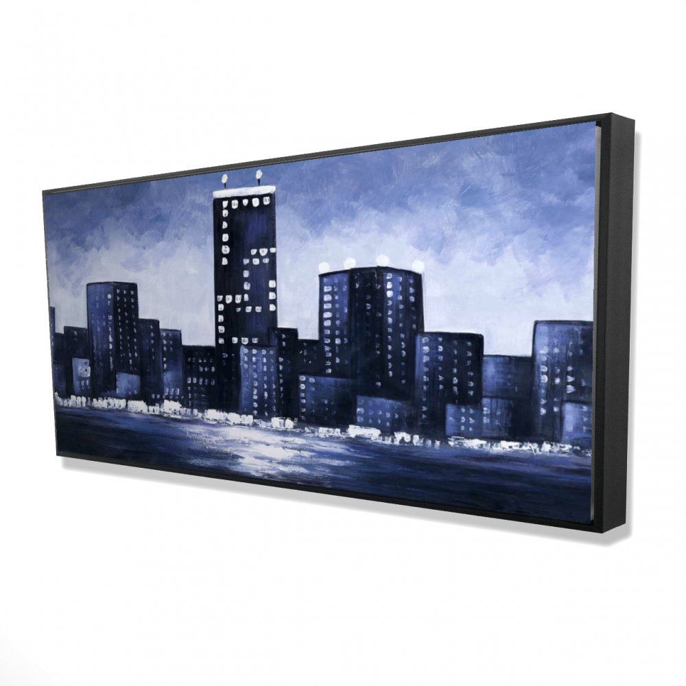 Hokku Designs " Dark Blue Cityscape " on Canvas | Wayfair