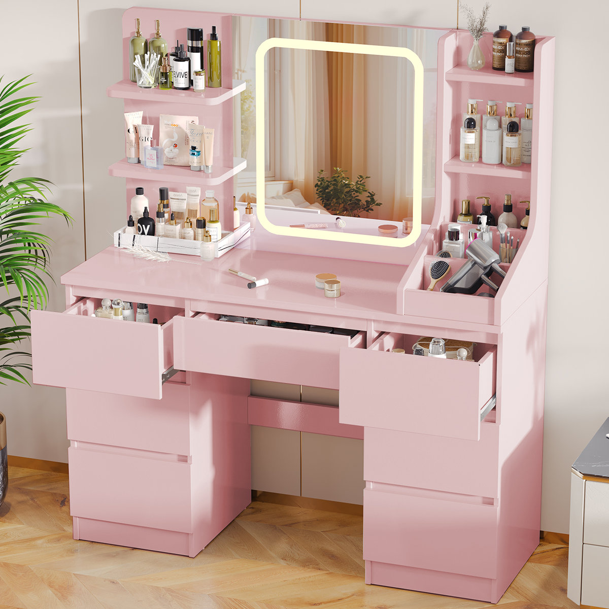 Metro Lane LED Dressing table 7 Drawers and 7 Storage Shelves Dressing ...