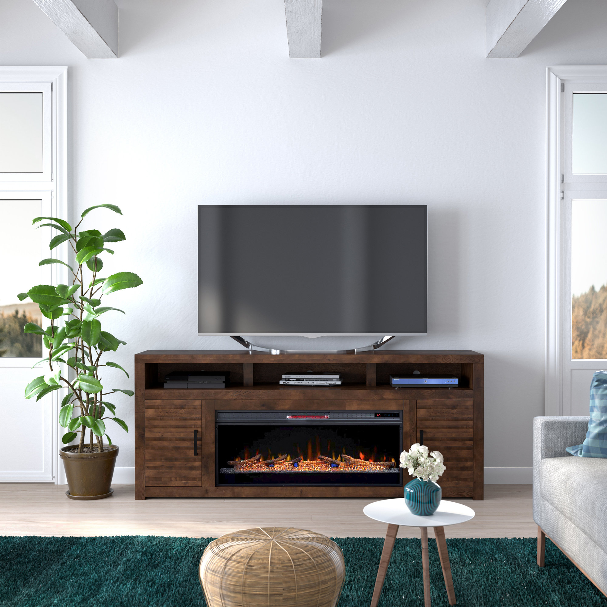 Millwood Pines Geonna 78 inch Electric Fireplace TV Stand Console for ...