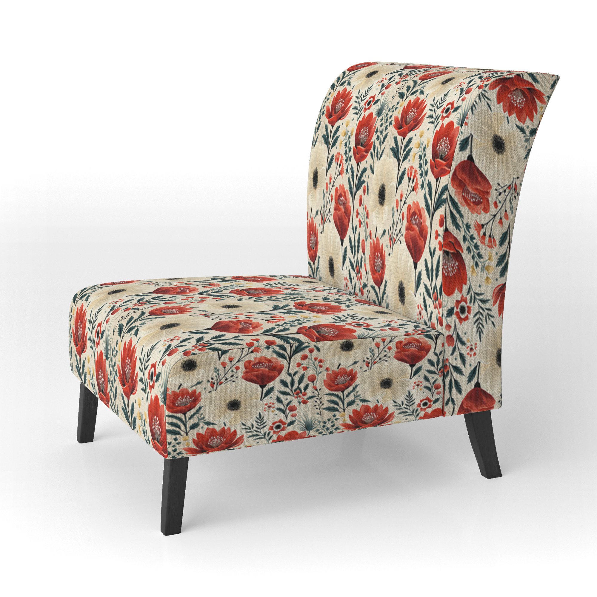 Red Barrel Studio® Red And Beige Retro Floral Pattern - Upholstered ...