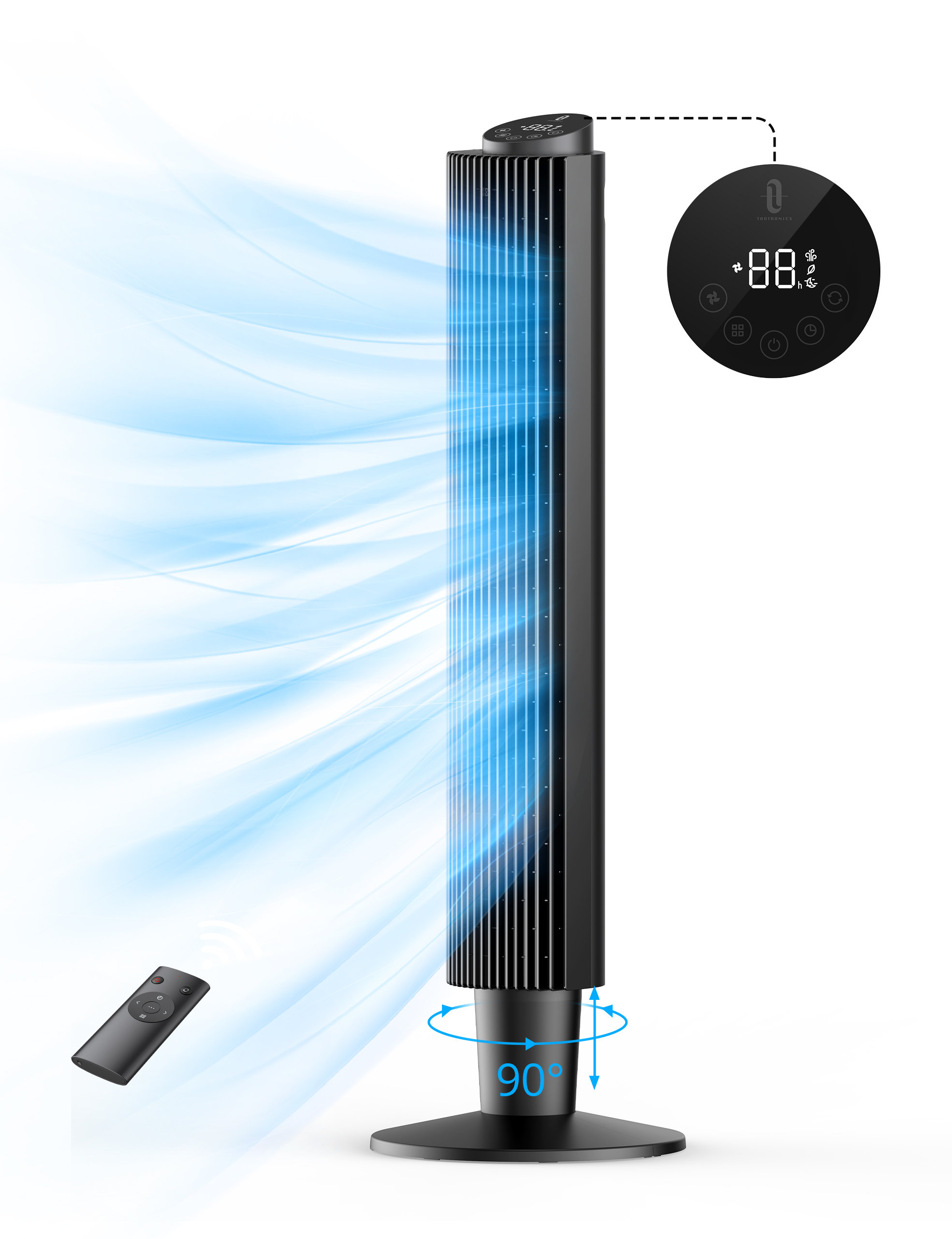 Taotronics Tower Fan, 42” 90° Oscillating Quiet Fan With Remote, Height ...