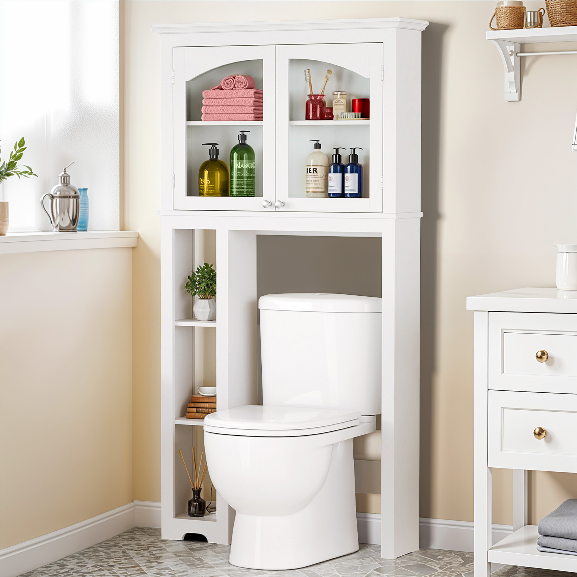 Winston Porter Montasia 31.5'' W 61'' H Free Standing Over Toilet Storage Cabinet, Bathroom ...