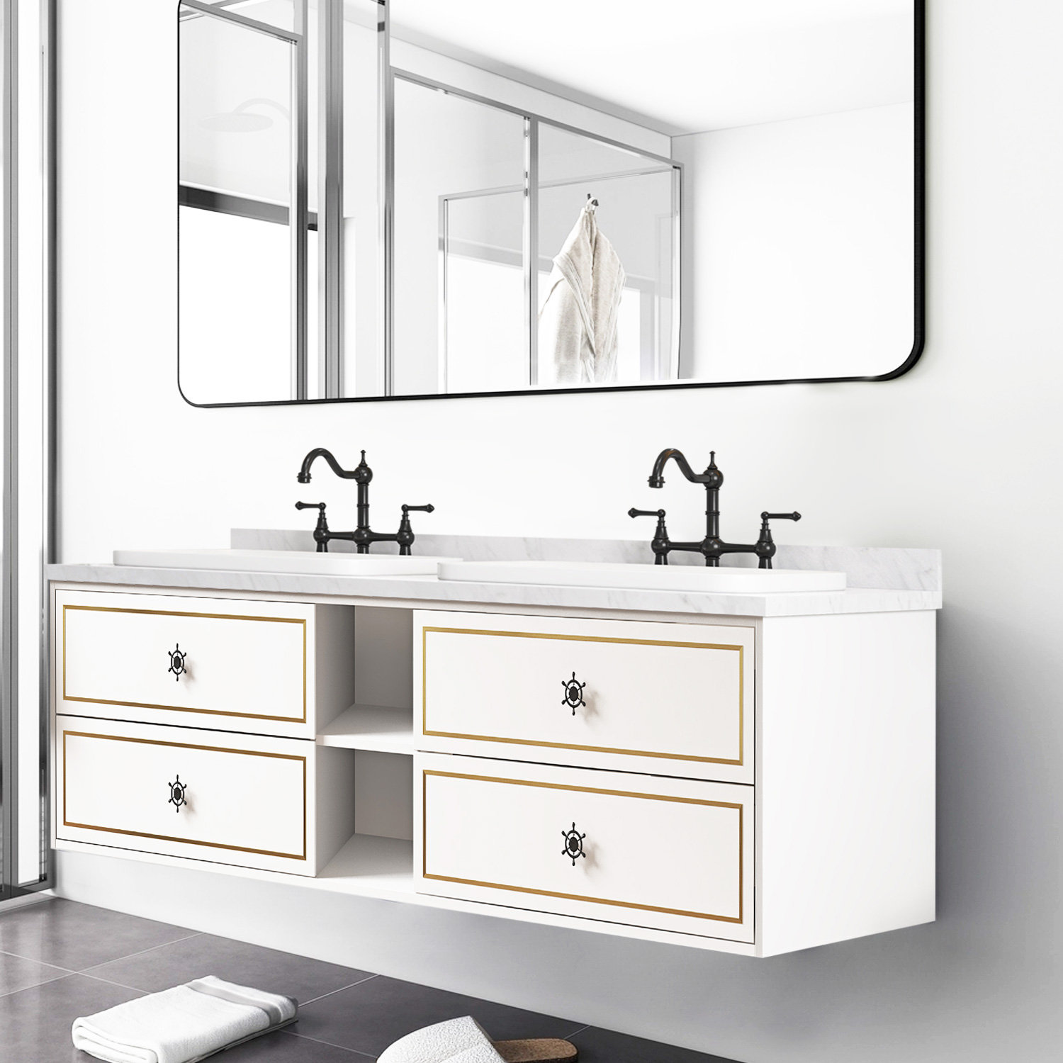 Breakwater Bay Aericka 84'' Double Bathroom Vanity with Marble Top ...