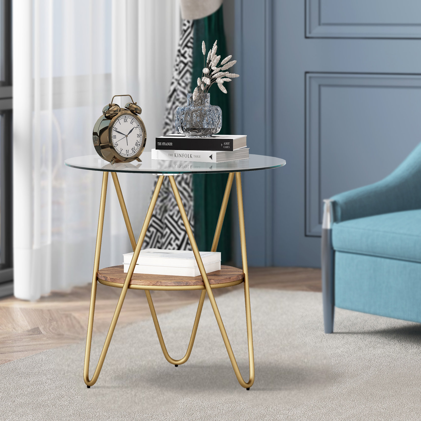 Mercer41 Round Side Table, Glass End Table with Storage Shelves | Wayfair