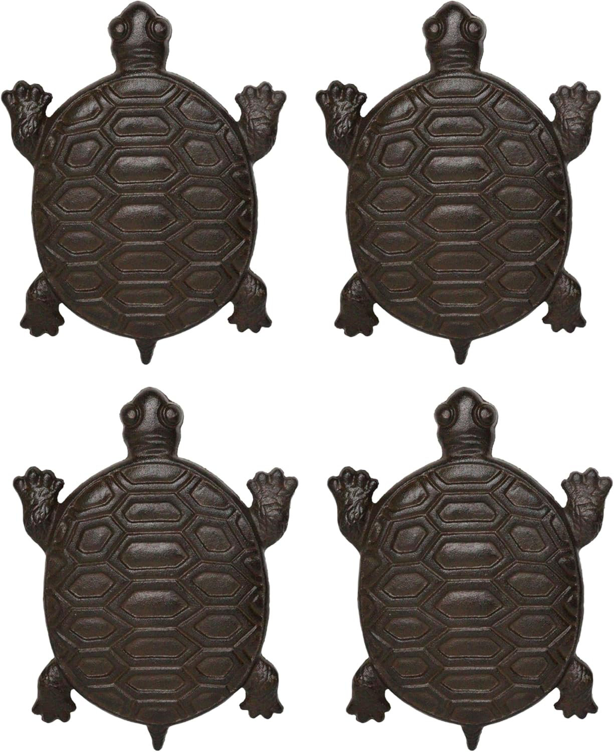 Dovecove Set Of 4 Cast Iron Bronzed Sea Turtle Patterned Shell Garden ...