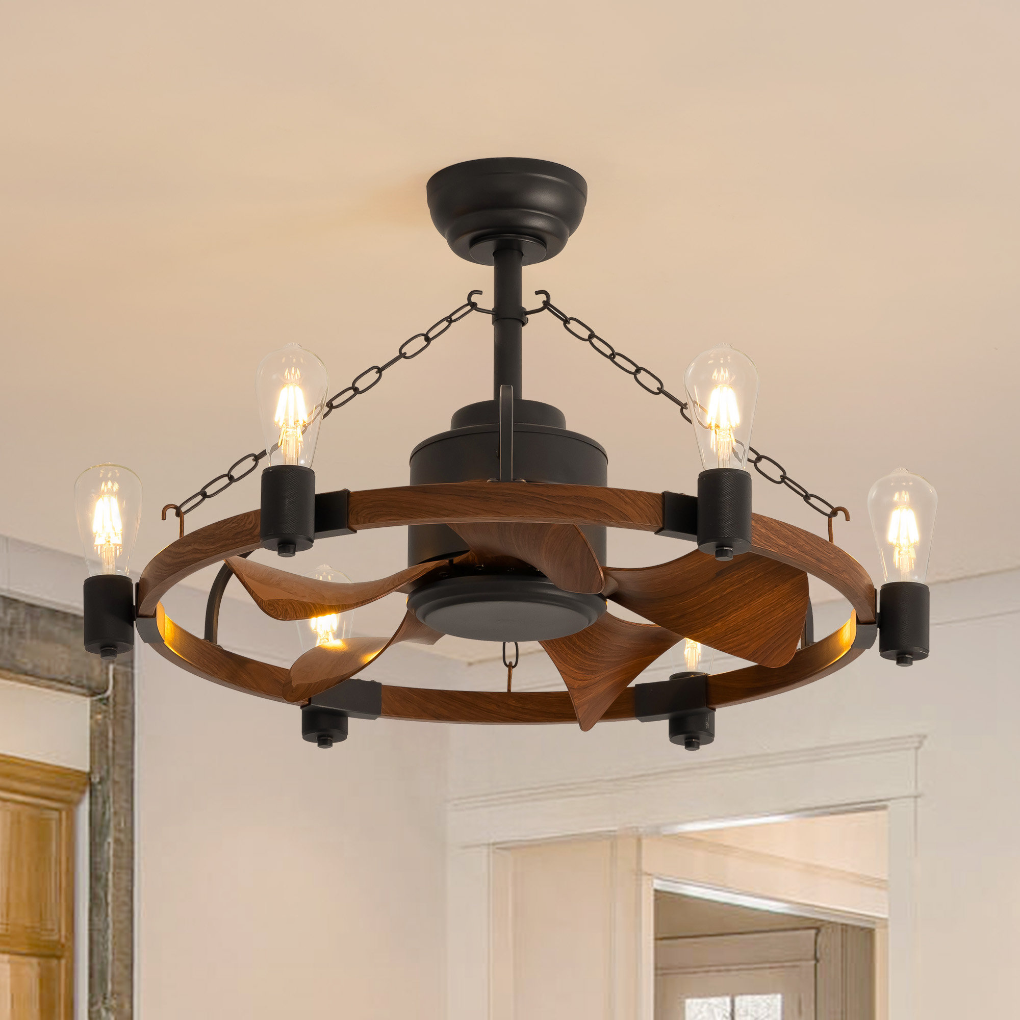 17 Stories 28" Farmhouse Wagon Wheel Ceiling Fan With Remote Control ...