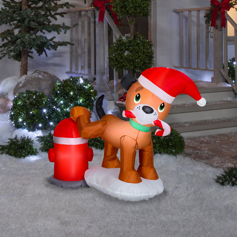 The Holiday Aisle® 4 ft. Inflatable Puppy Dog and Fire Hydrant ...