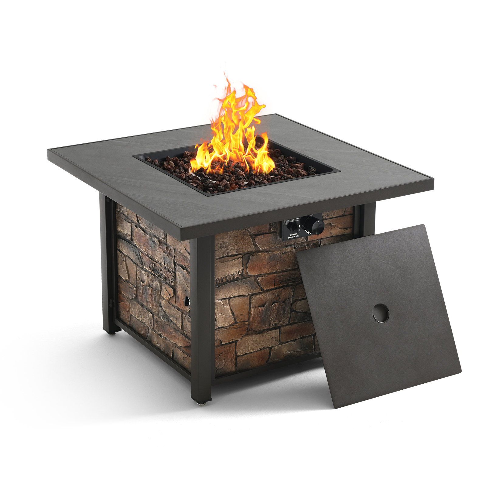 17 Stories 24" H X 36" W Propane Outdoor Fire Pit Table With Cover ...