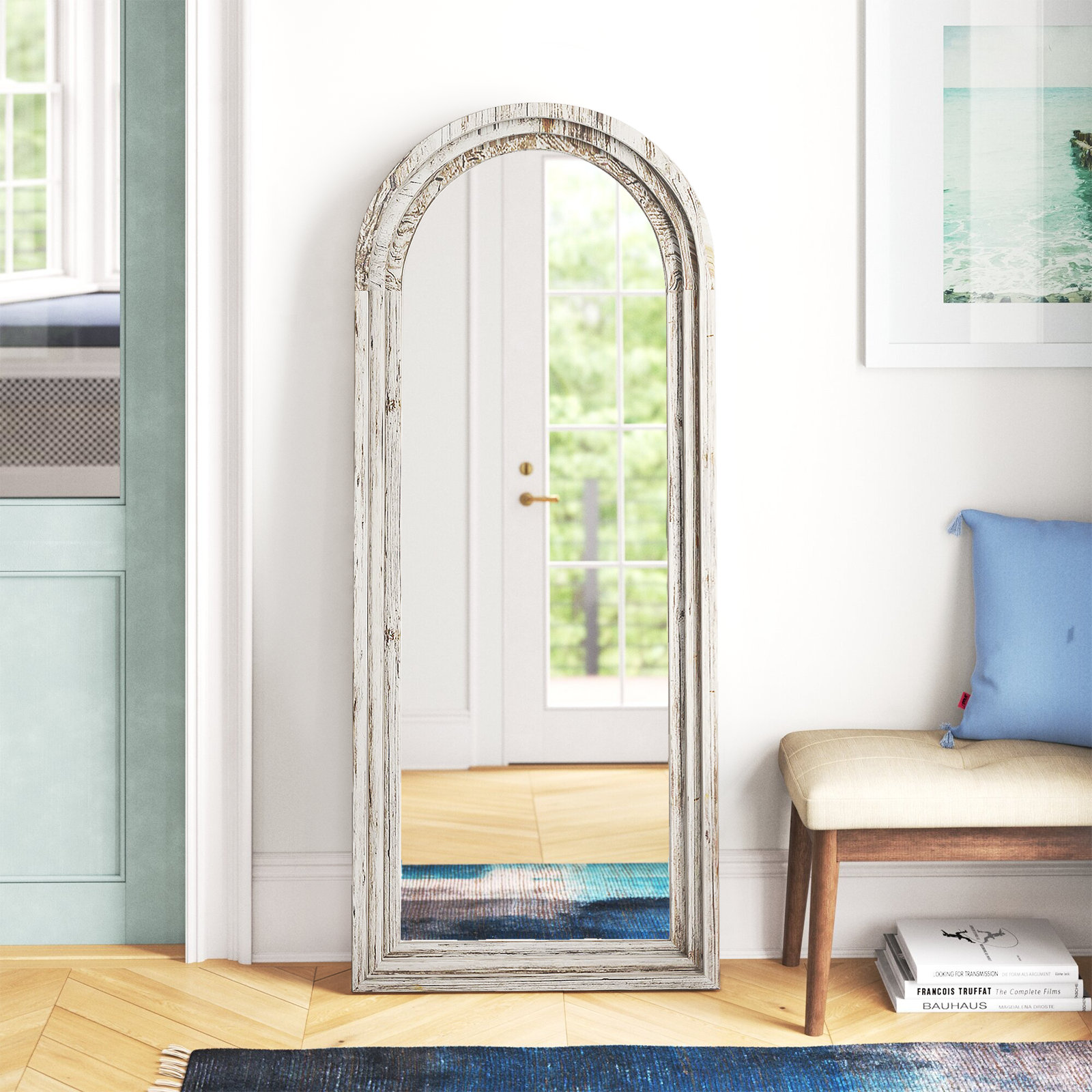 Wade Logan® Borseth Arched Wood Frame Full Length Mirror with Stand ...
