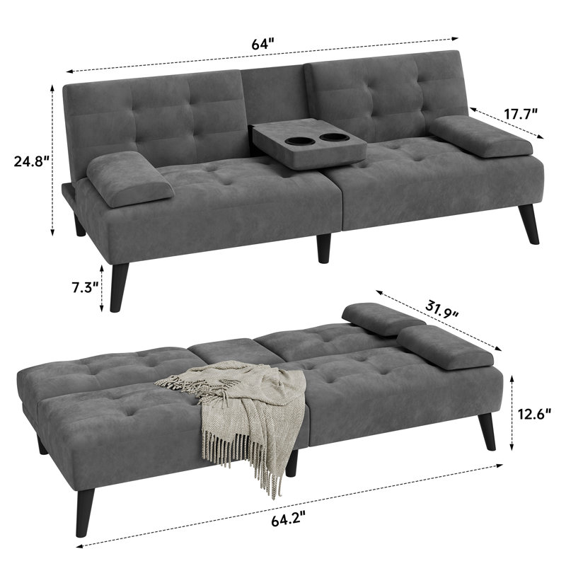 George Oliver Aldiana 64.2" Convertible Futon Upholstered Sofa Bed ...