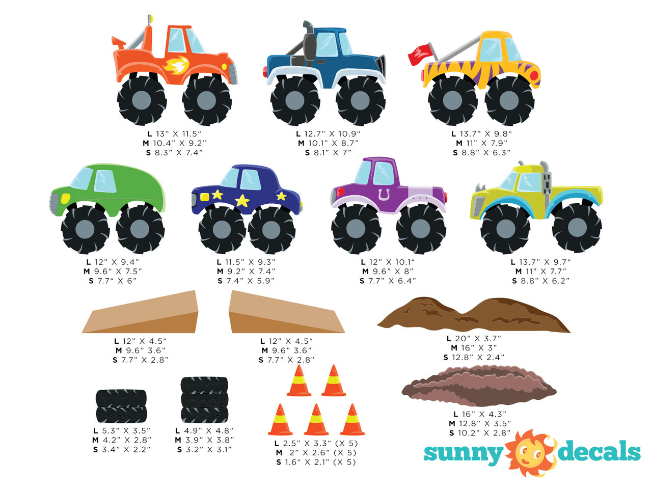 Sunny Decals 18 Piece Monster Trucks Wall Decal Set & Reviews | Wayfair