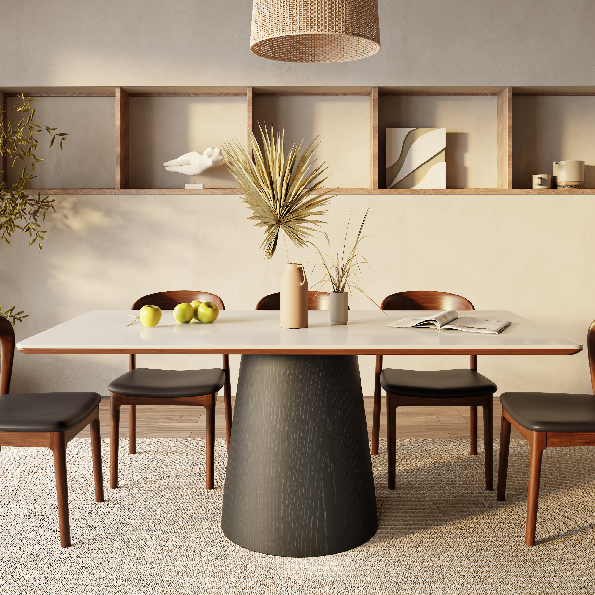 Orren Ellis Modern Mid-Century Black Rectangular Dining Table With ...