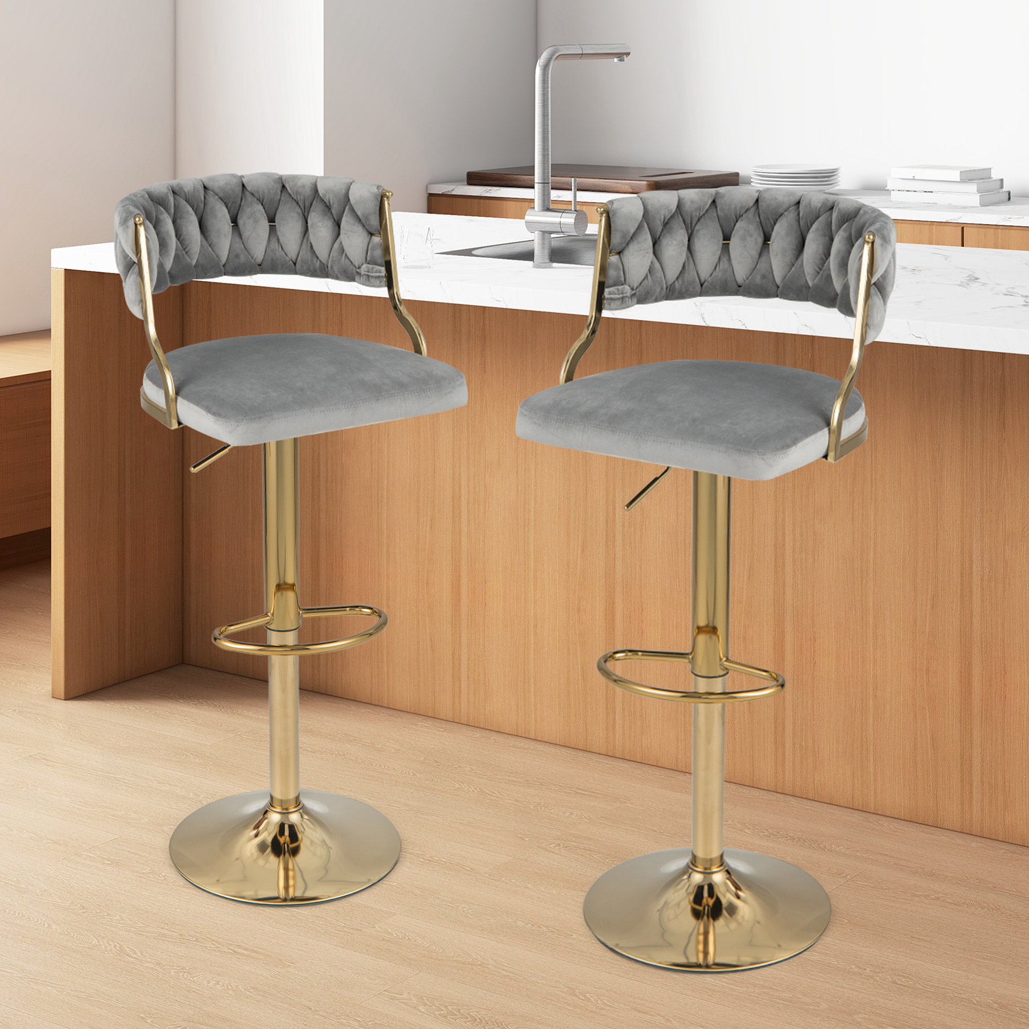 Mercer41 Oluseun Swivel Adjustable Height Bar Stool | Wayfair