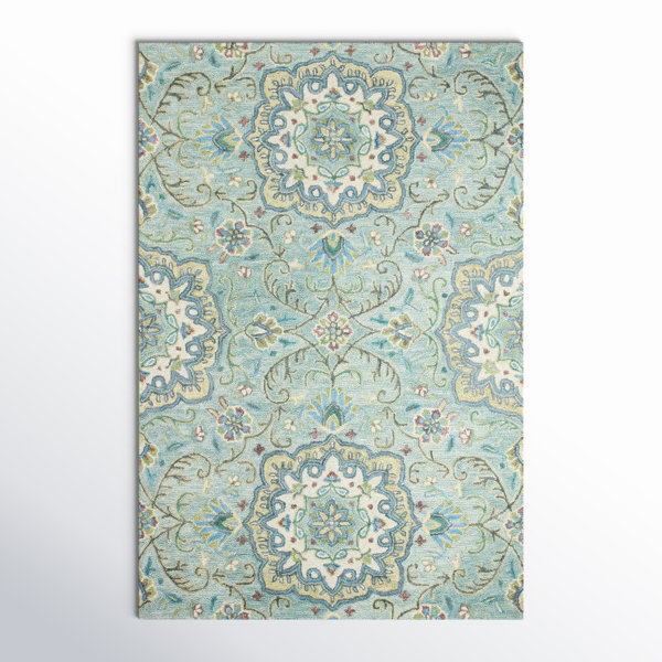 Lark Manor™ Andrieka Geometric Handmade Tufted Wool Area Rug in Green ...