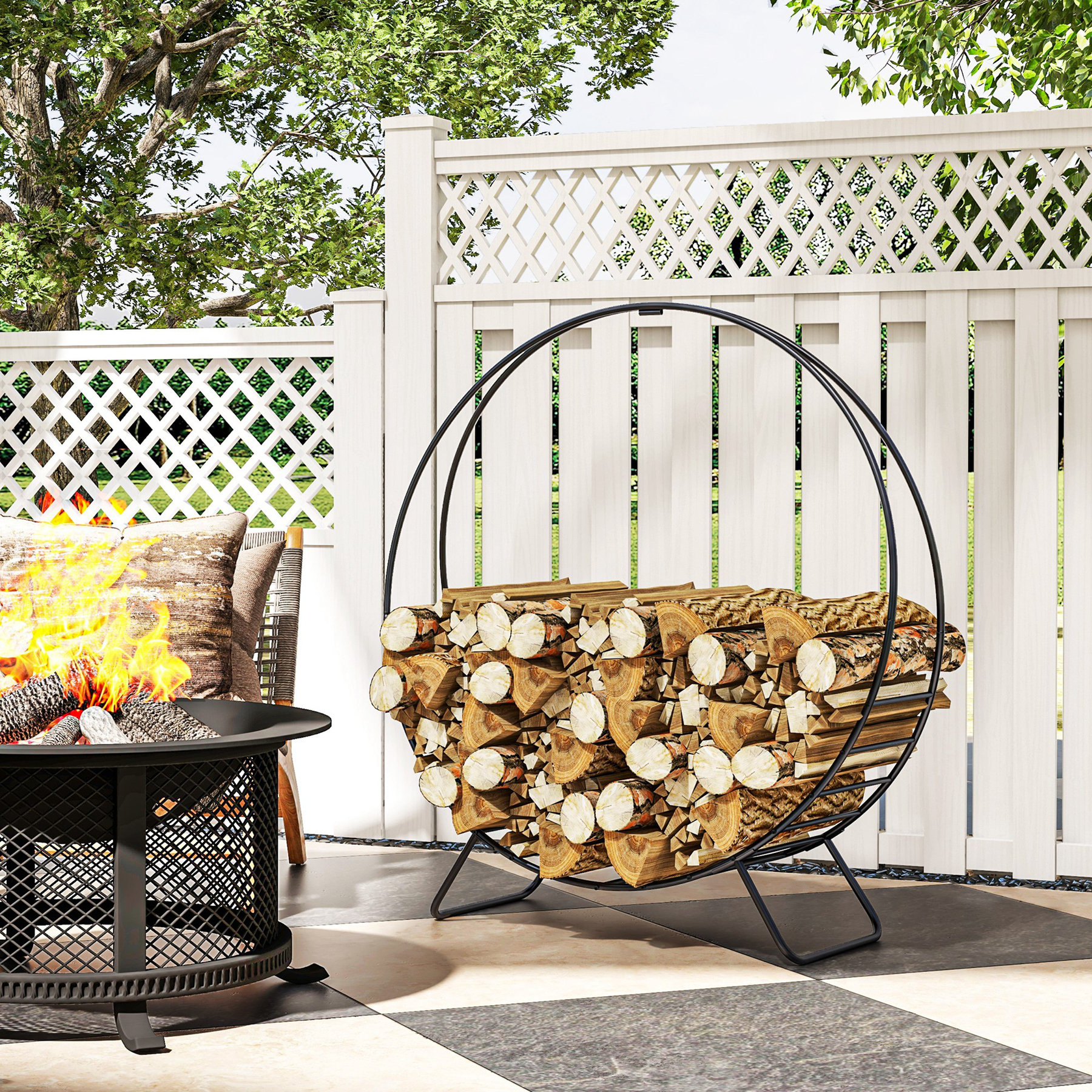 Arlmont & Co. 40 Inch Firewood Rack With Zipper Cover, Waterproof ...