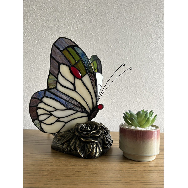 ENJOY Tiffany Butterfly Mini Night Light Table Lamp White Stained Glass ...