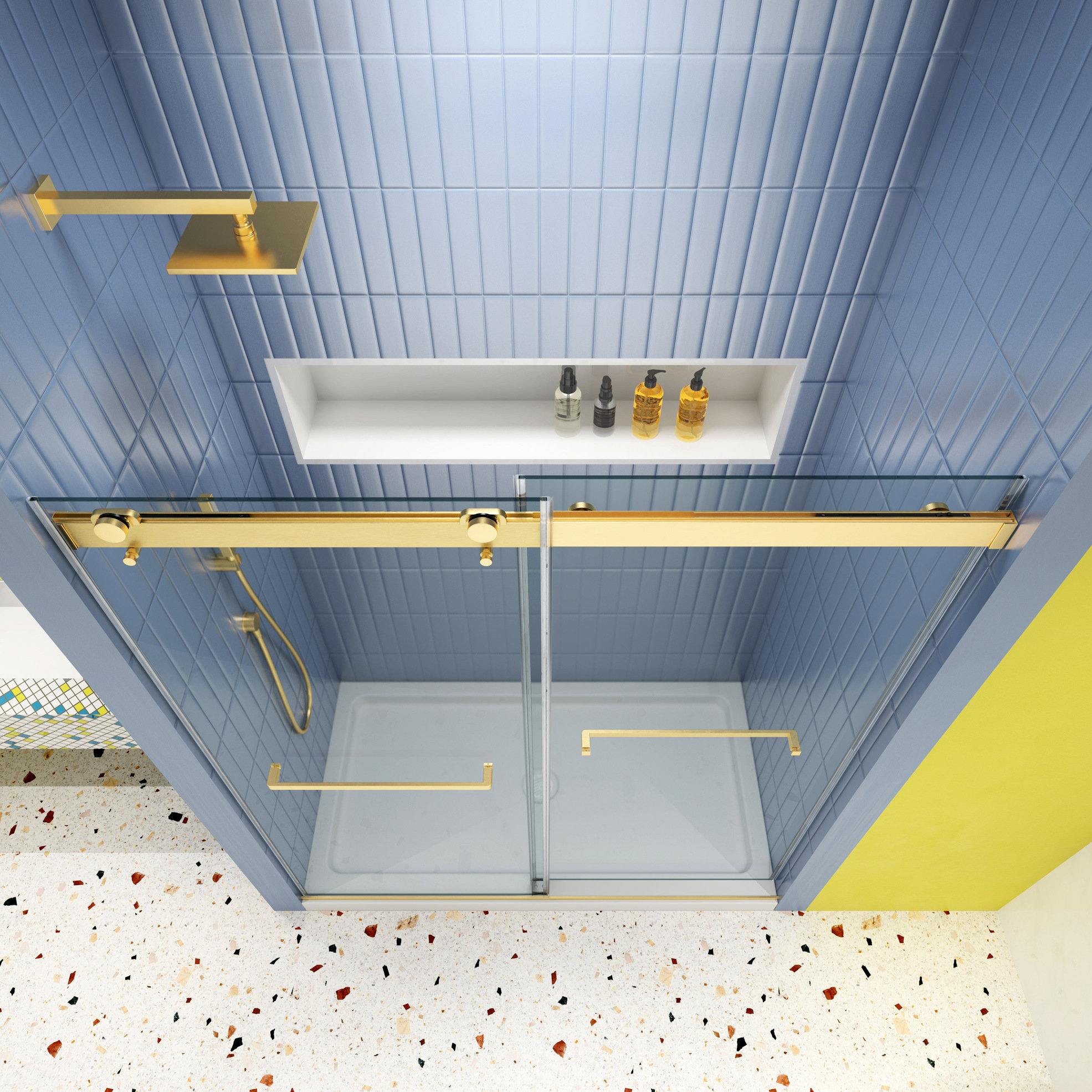 Wovilo Brushed Gold Bypass Shower Door - 48x74, Soft Close, 5/16 ...