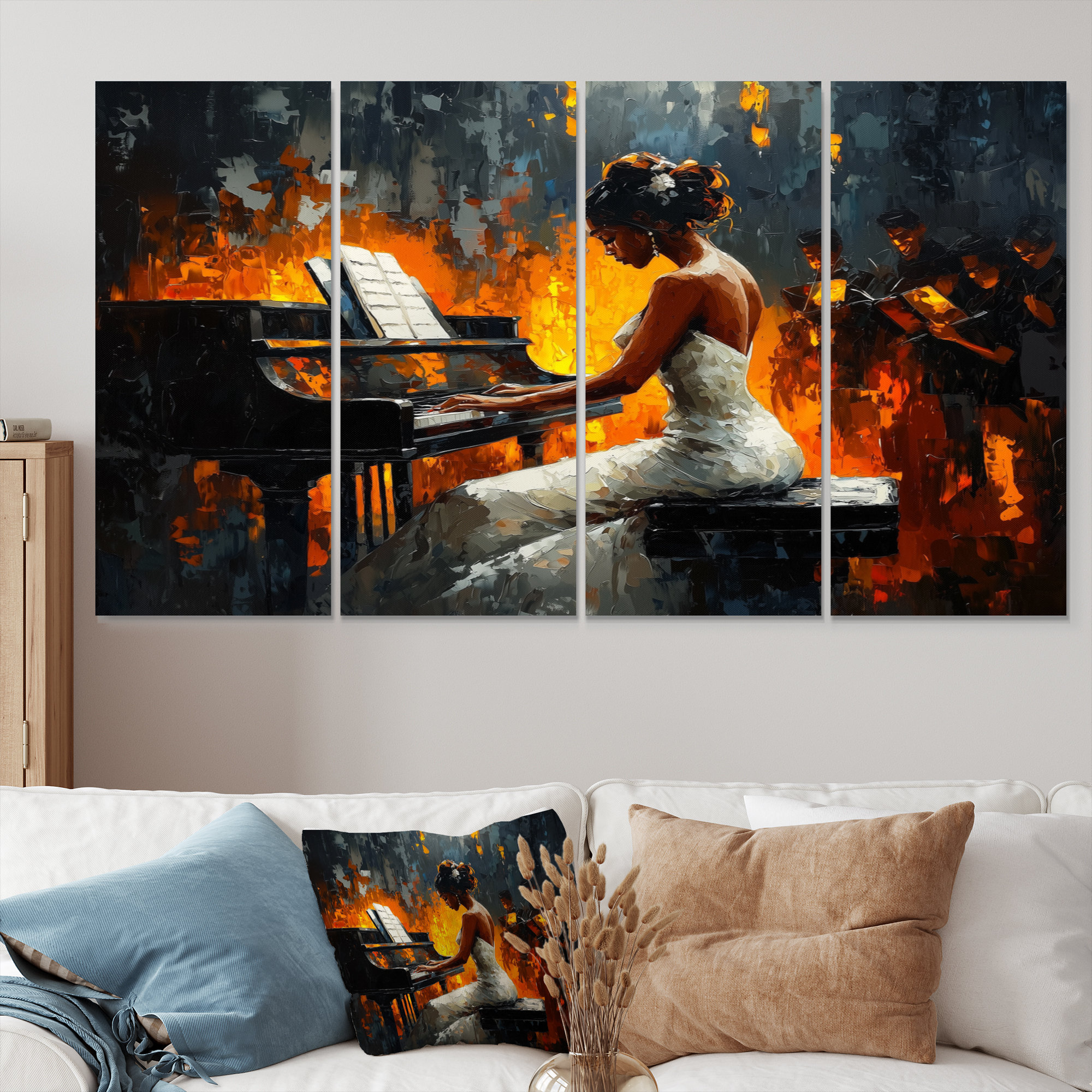 Lark Manor™ Orange Pianist On Stage Performance II - Music Piano Canvas ...