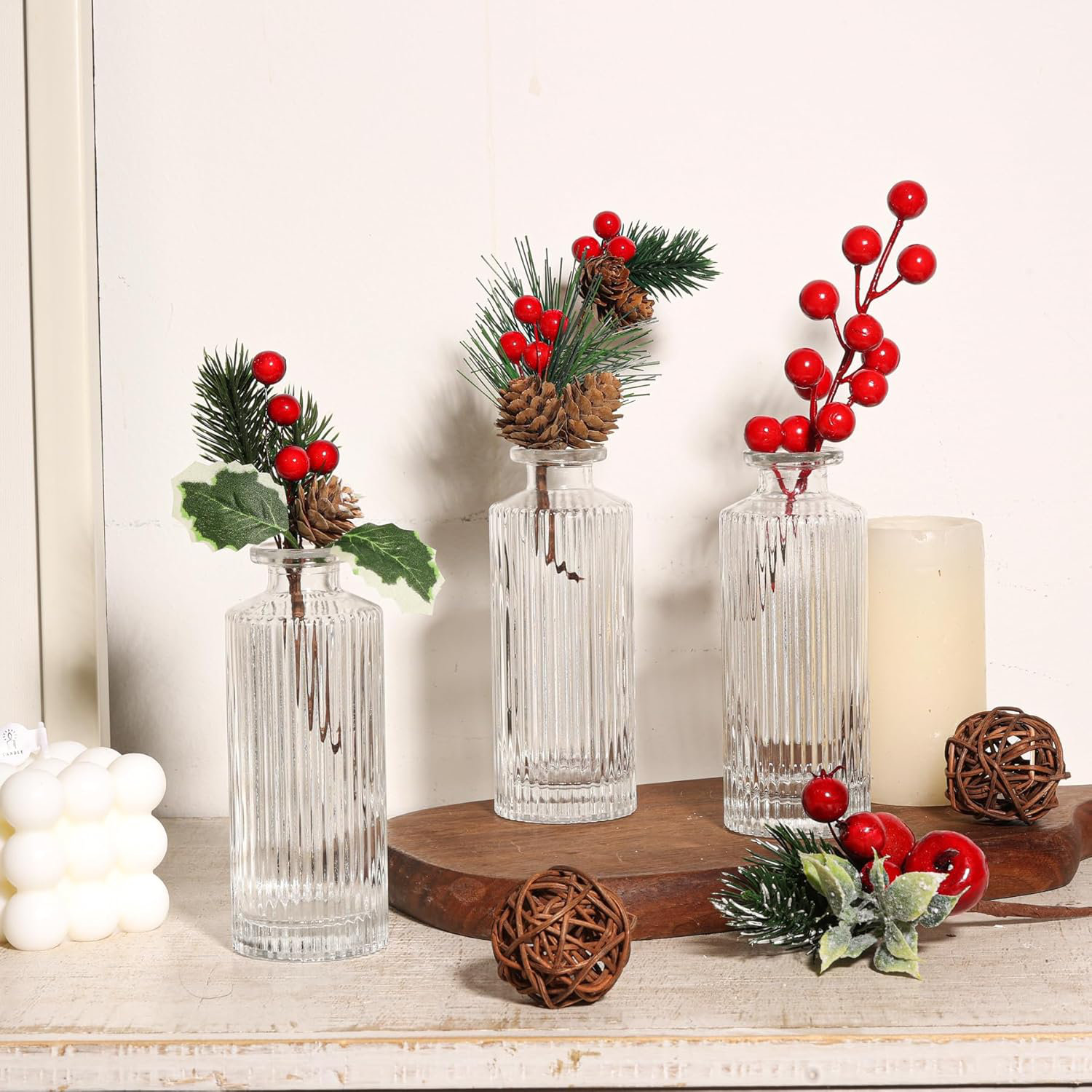 Ivy Bronx Glass Bud Vases Set Of 3, Small Flower Vases In Bulk, Mini ...