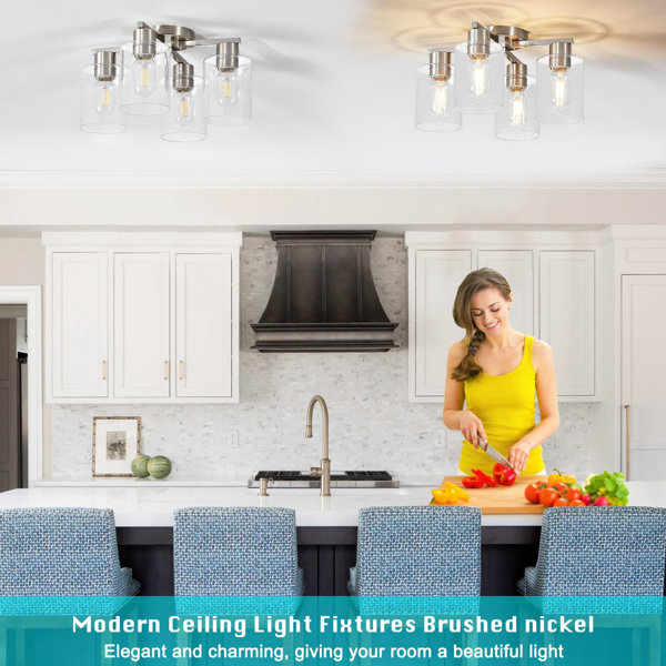 Everly Quinn Semi Flush Mount Ceiling Light, Brushed Nickel Ceiling ...