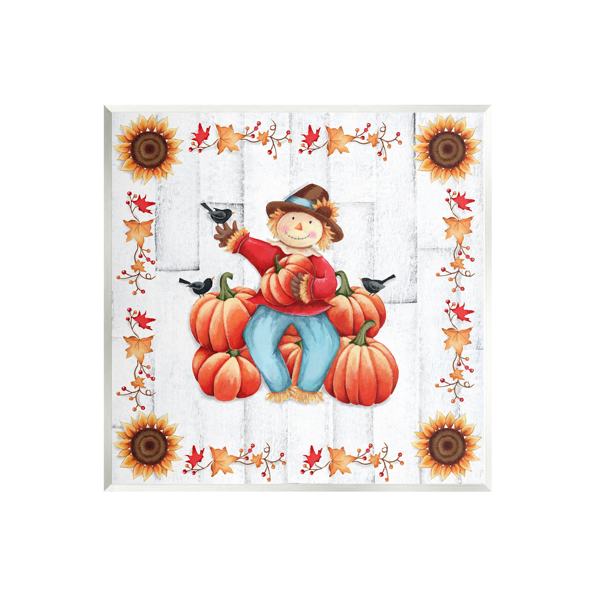 Stupell Industries Autumn Scarecrow & Pumpkins Wall Plaque Art by Emma ...