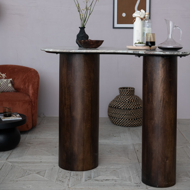 Orren Ellis Marble And Mango Wood Organic Shaped Bar Height Table | Wayfair