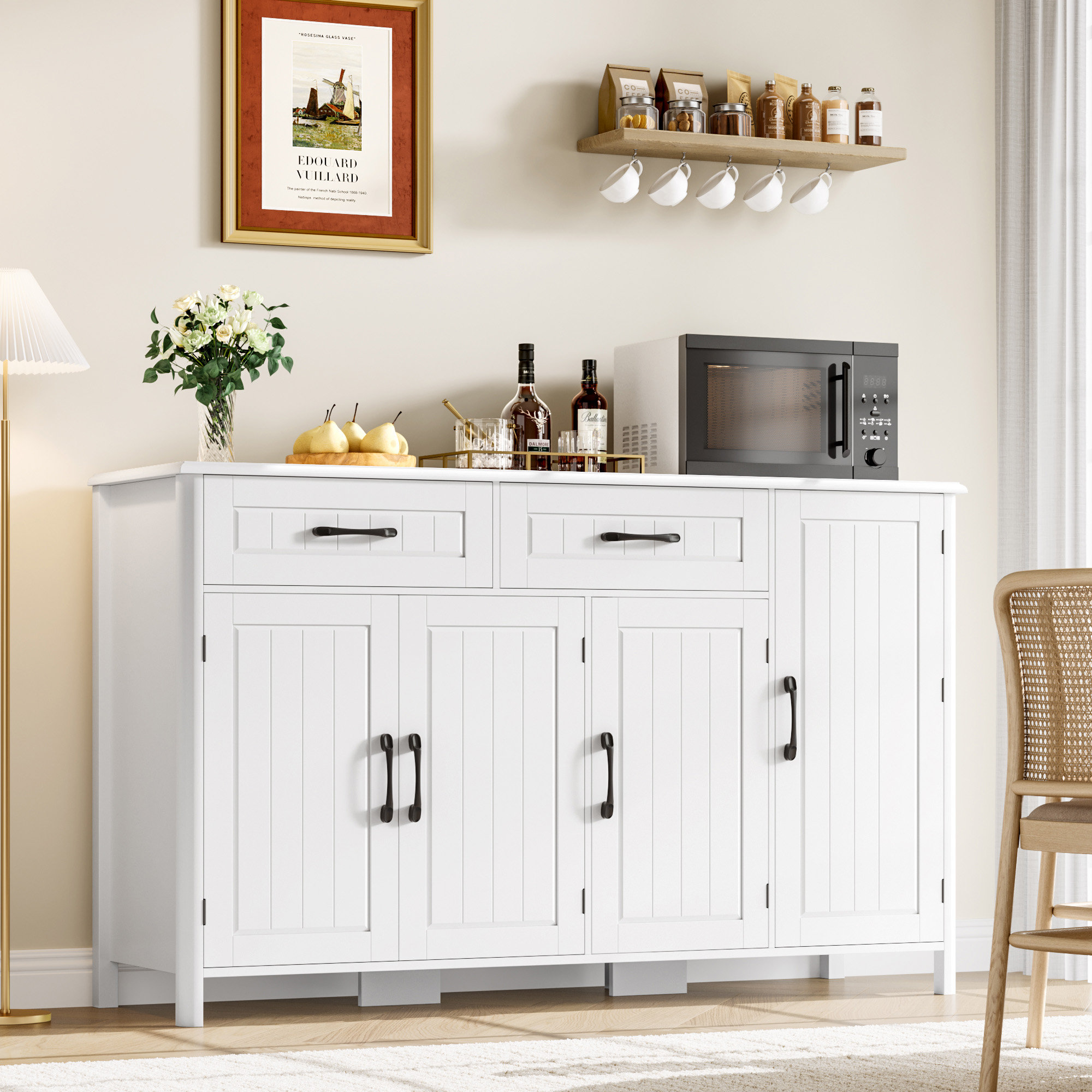 HOMECHO On Sale 55.1" Kitchen Sideboard with 2 Drawers, Modern Pantry ...