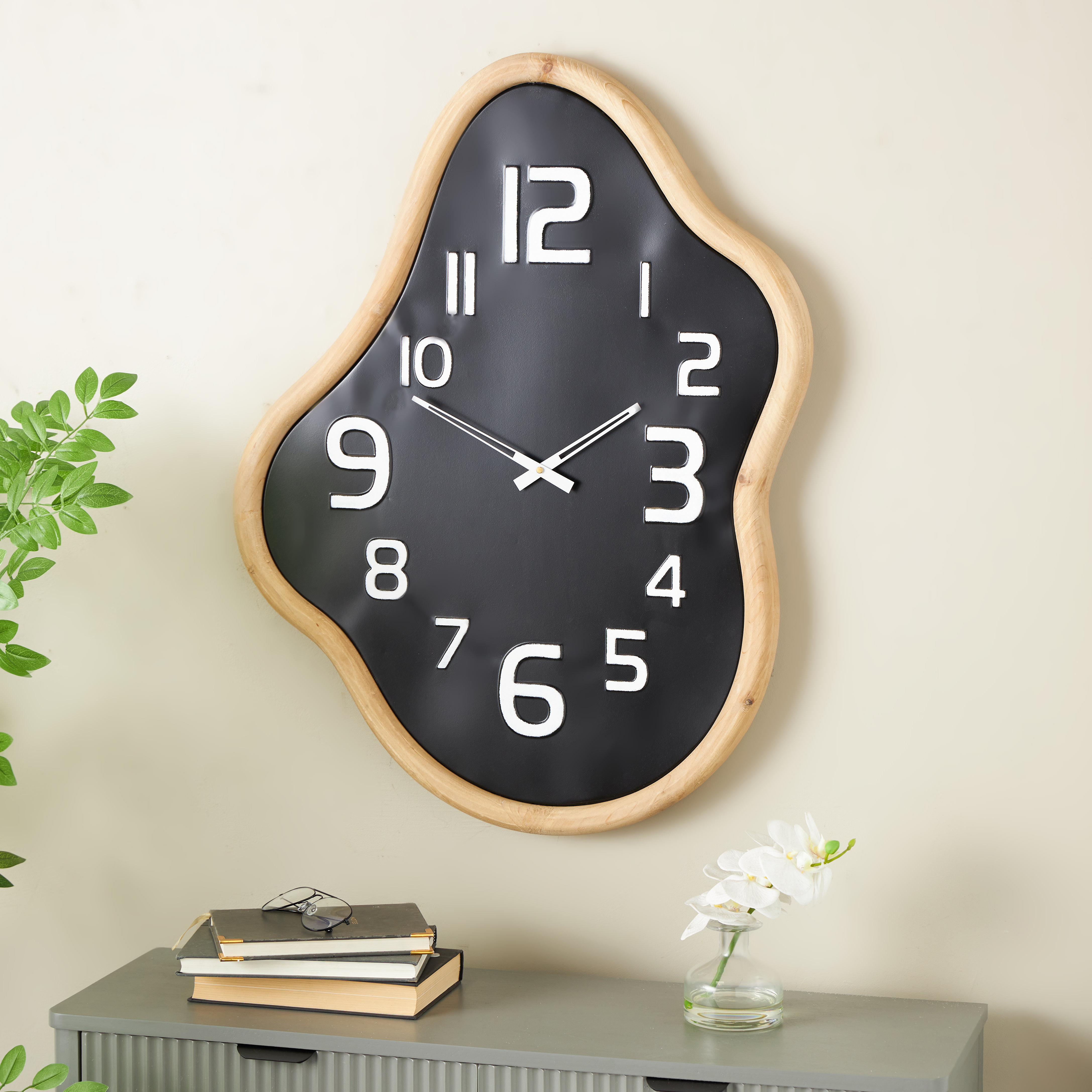 Latitude Run® Cole And Grey Metal Wavy Decorative Wall Clock With Brown ...