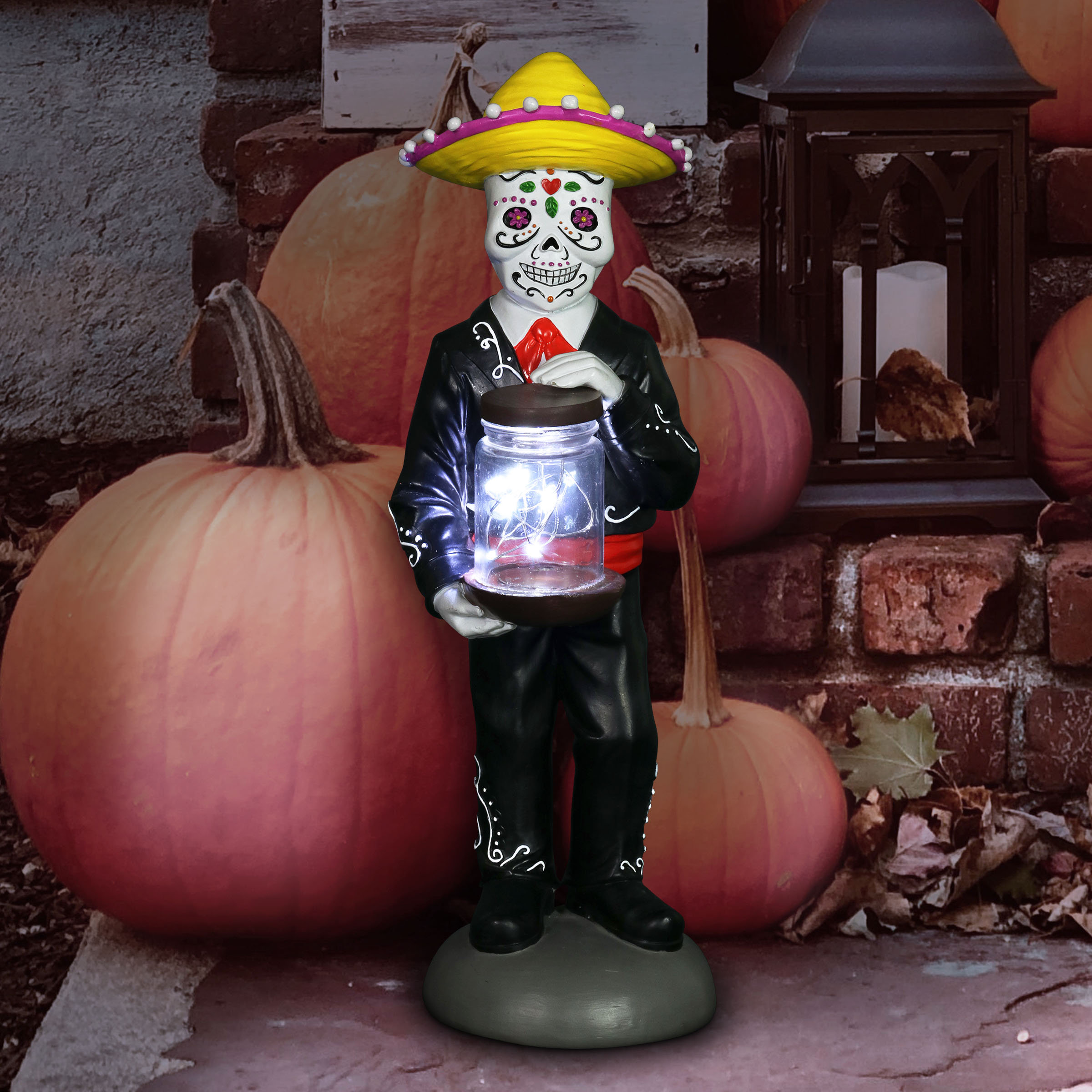 Exhart Day Of The Dead Man With Led Sparkle Light Jar And Battery ...