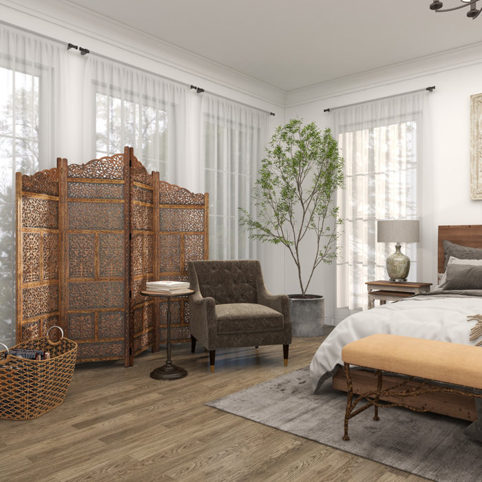 Bungalow Rose Brown Wood Handmade Foldable Arched Partition & Reviews ...