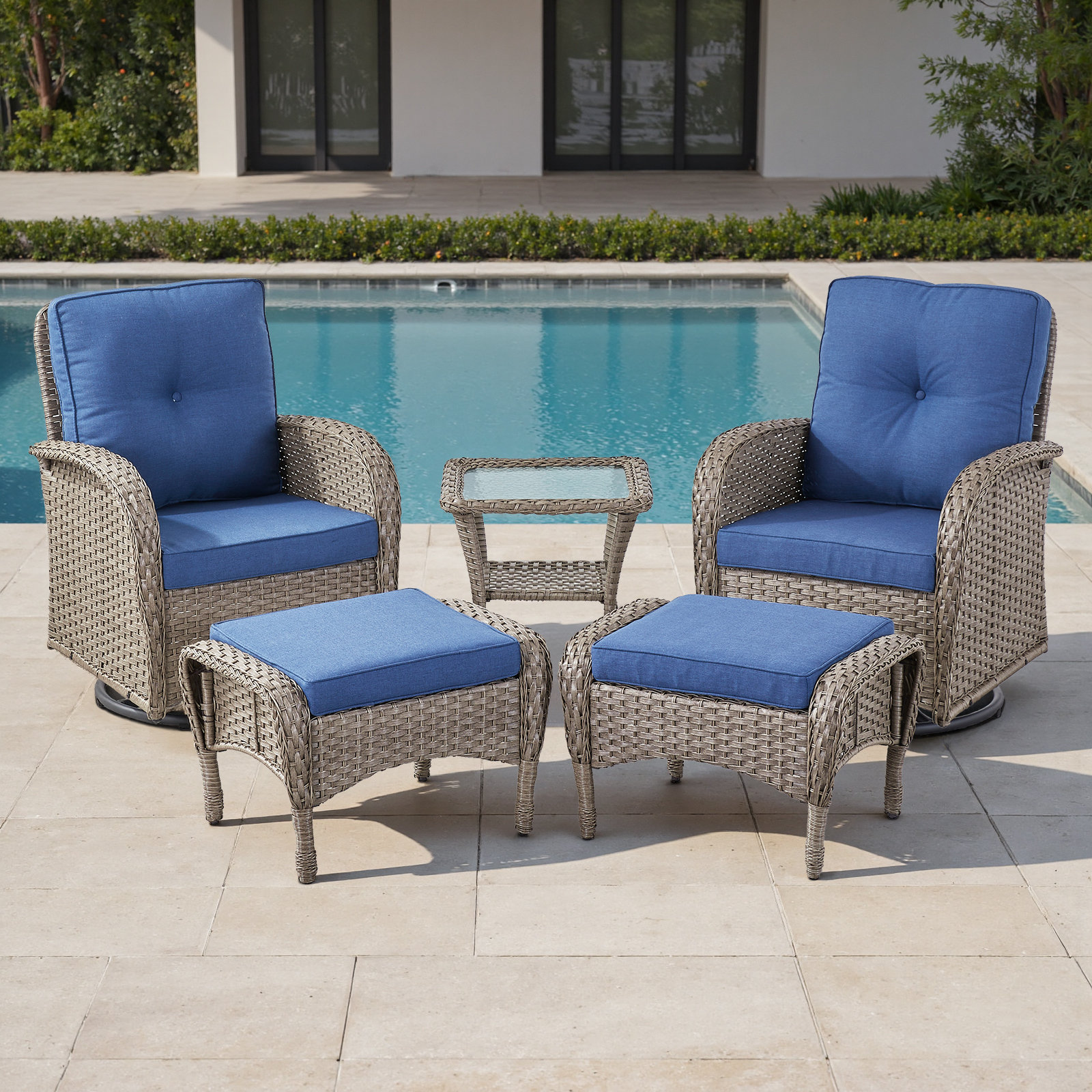 Lark Manor 5-Pieces Outdoor Patio Rattan Swivel Chairs Set With ...