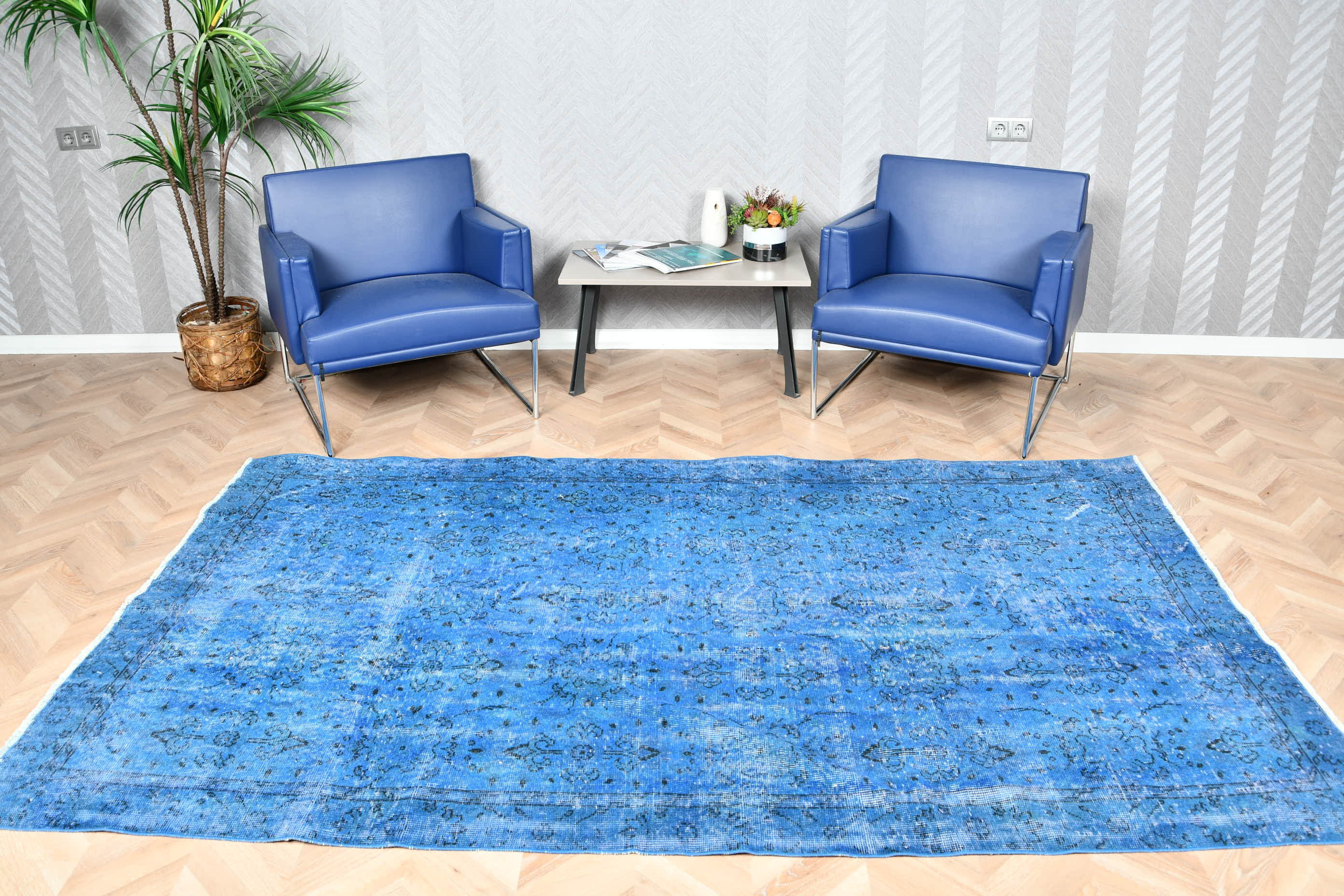 Bungalow Rose Vintage Blue Turkish Rug Ideal for Large Office Area and ...