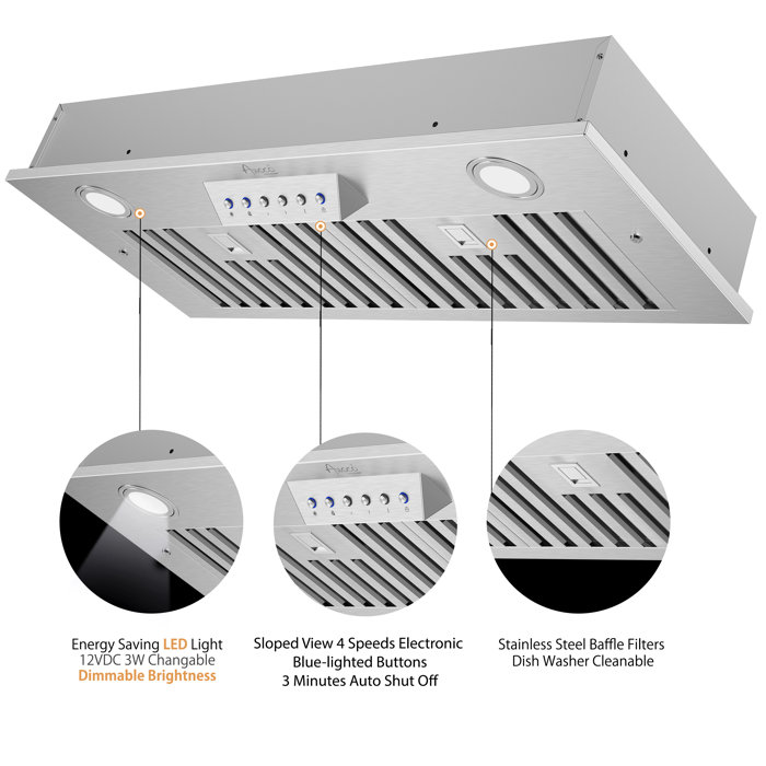Awoco 30" 800 Cubic Feet Per Minute Ducted Insert Range Hood with ...