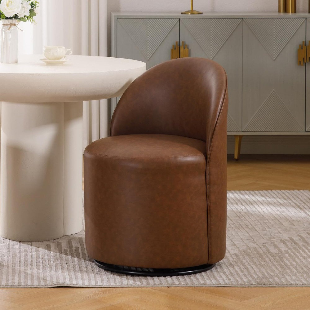 Orren Ellis Modern Swivel Barrel Dining Chair, PU Leather Upholstered ...