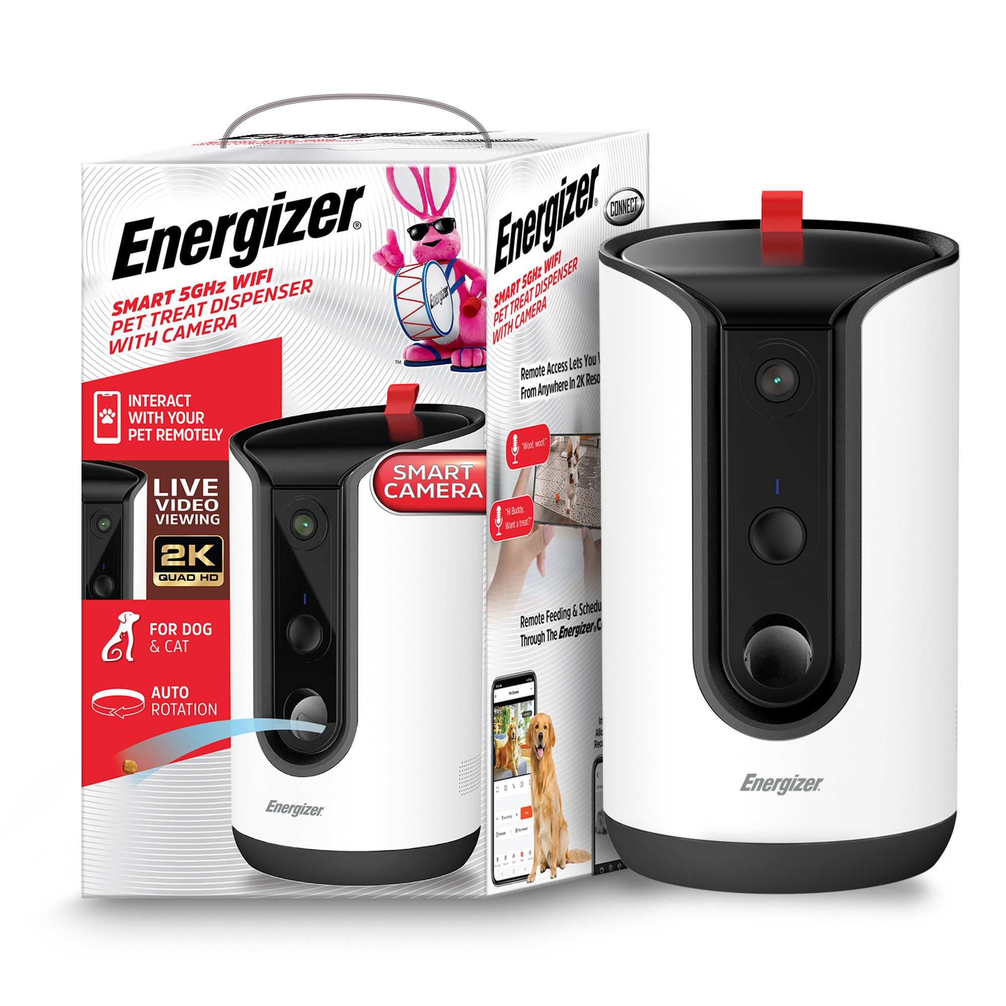 Energizer 2K Video Camera Pet Treater, 2-Way Audio, Night Vision, 5 Ghz ...