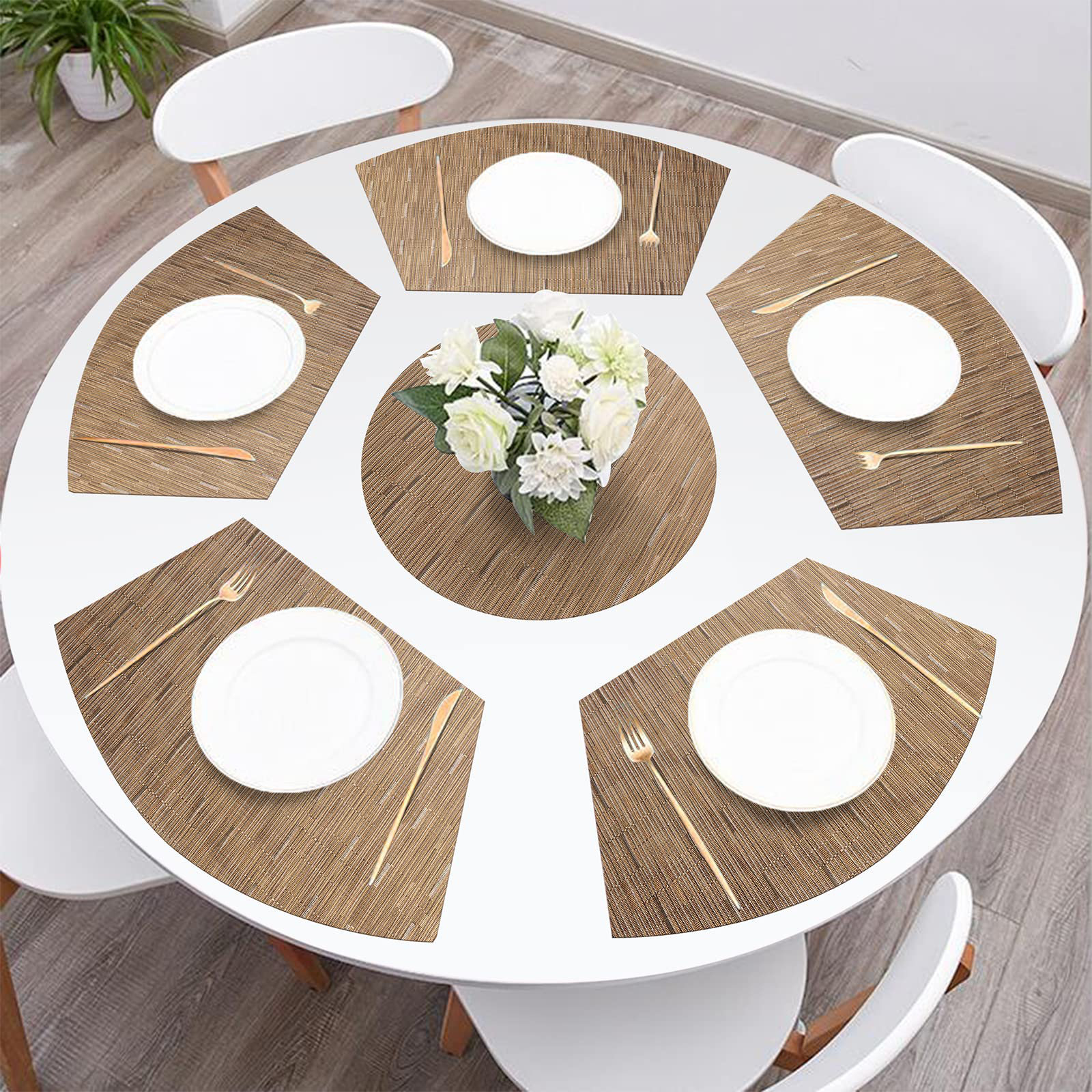 X－MAX FURNITURE Round Table Placemats Set Of 5 Wedge Shaped Place Mat ...