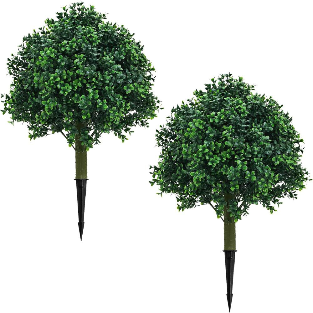 Primrue Set of 2 Artificial Boxwood Topiary Ball Trees for Outdoor with ...