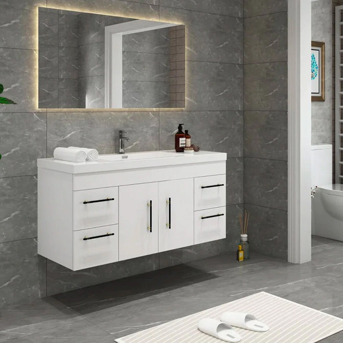 Wen Lighting 47" Wall-Mounted Single Bathroom Vanity Set | Wayfair