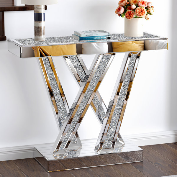 Everly Quinn Amla 35.43" Mirrored Glass Console Table Sofa Table ...