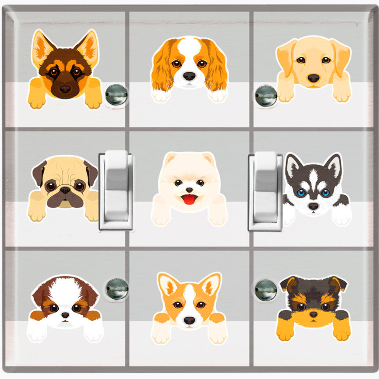 WorldAcc Metal Light Switch Plate Outlet Cover (Cute Puppy Dog Grey ...