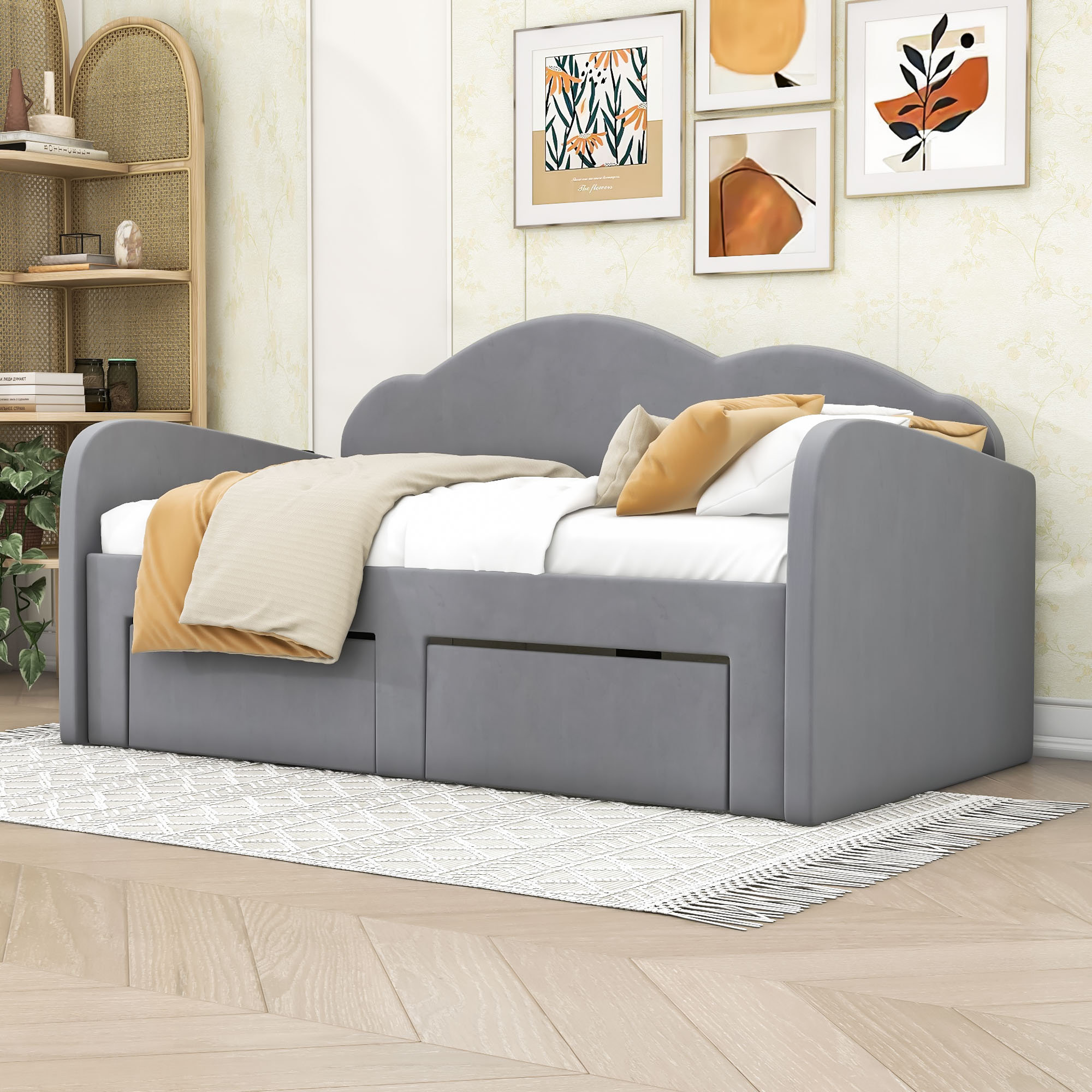 Mercer41 Twin 2 Drawers Upholstered Expandable Daybed with USB | Wayfair