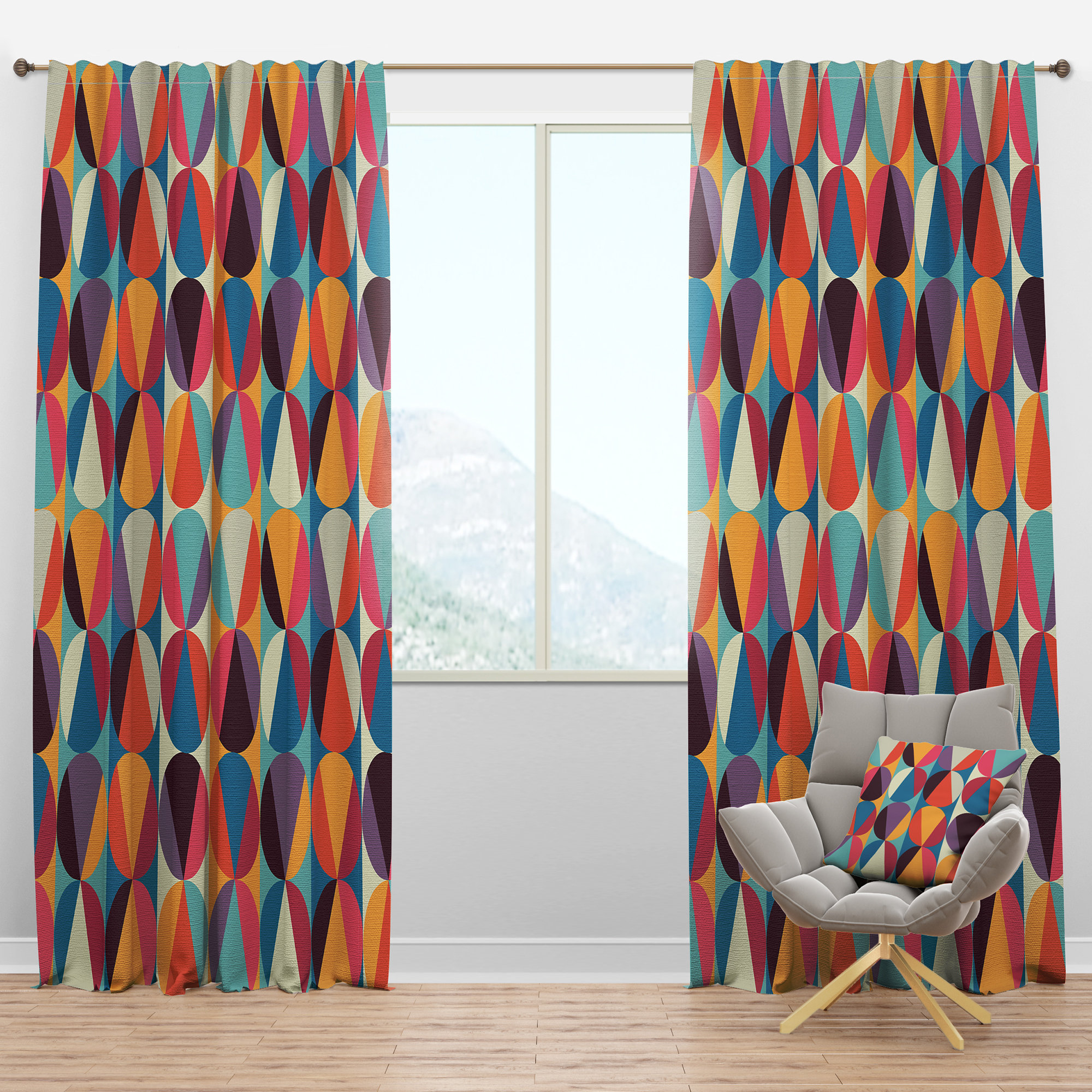 Design Art Circles and Triangles - Modern Velvet Curtain - Room ...
