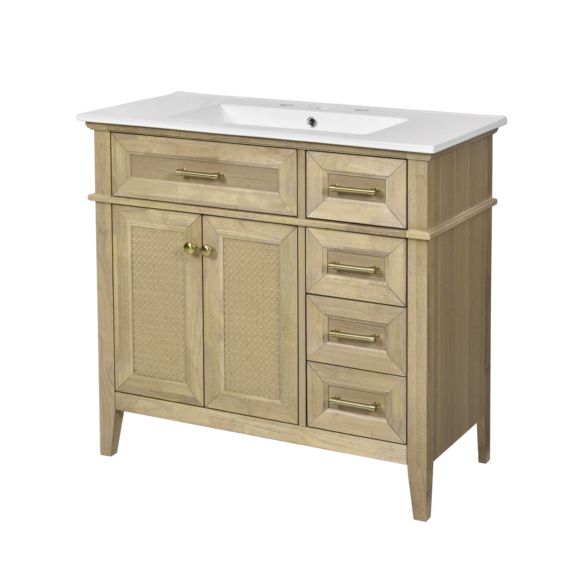 Hokku Designs 36" Bathroom Vanity with Ceramic Sink, Rubberwood Frame ...