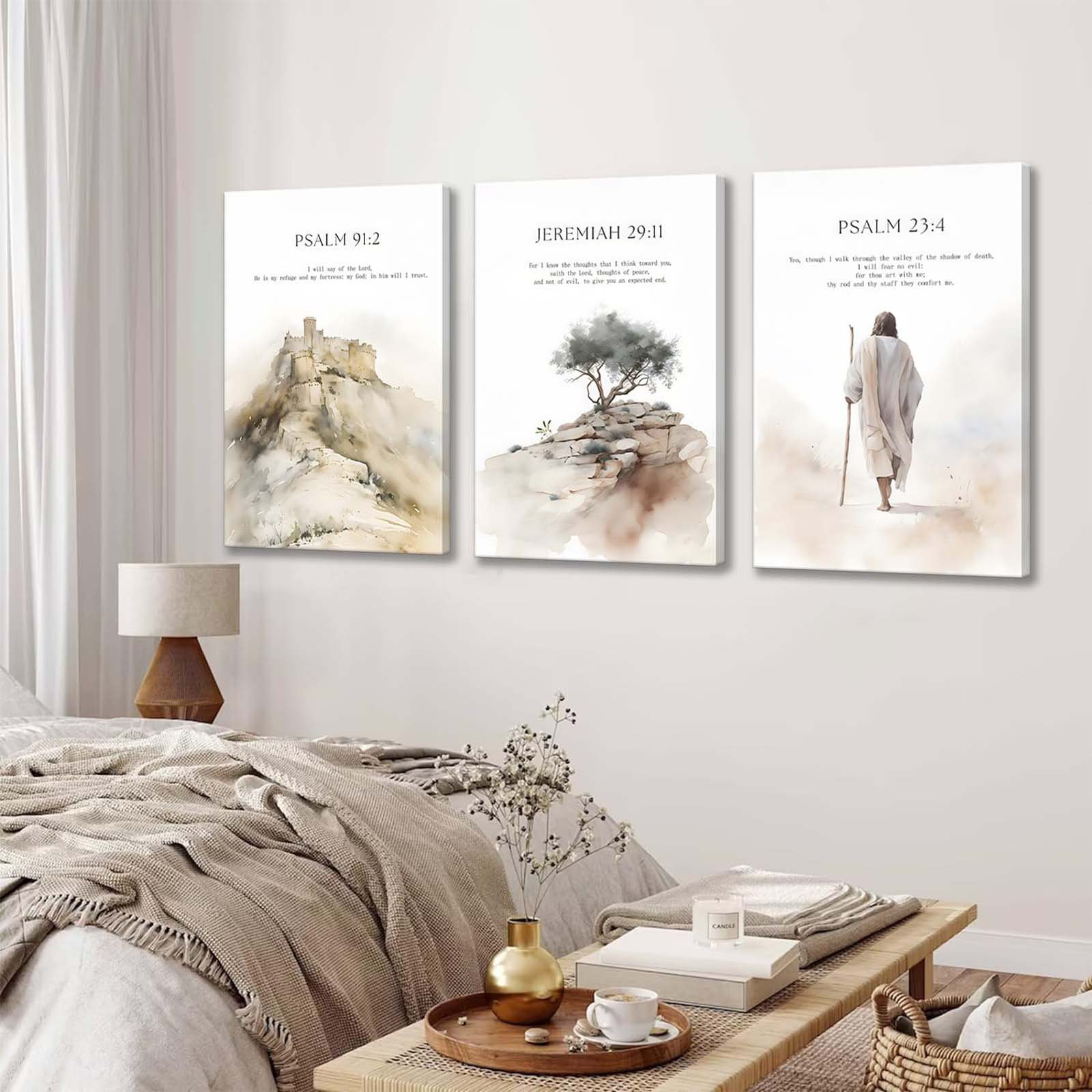 Astoria Grand 3Pcs Framed Jesus Wall Art Christian Bible Verse Canvas Posters Prints Minimalist ...