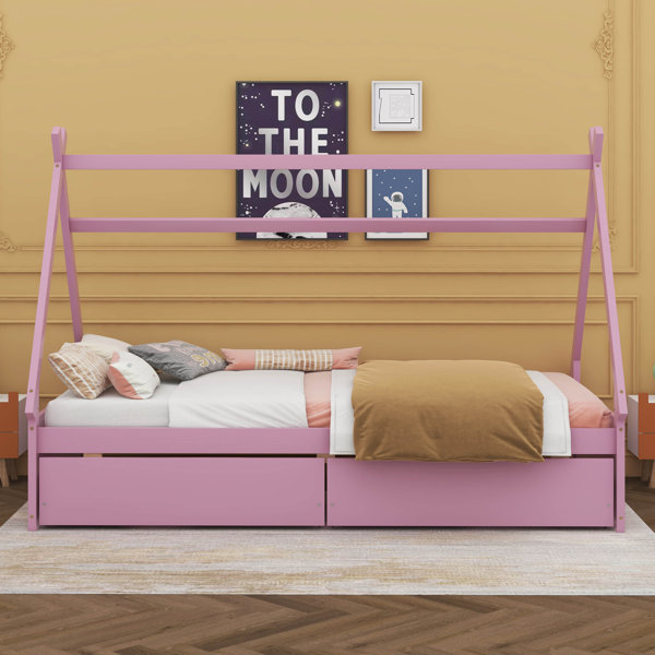 Redwood Rover Scotland Twin Size House Platform Bed With Two Drawers ...