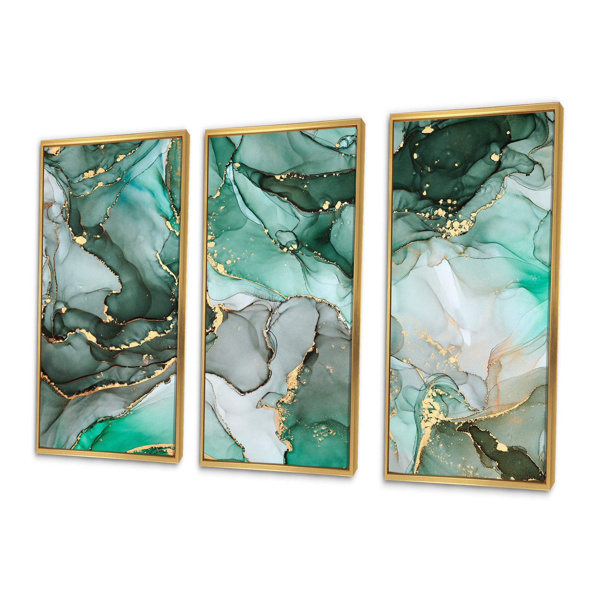 Everly Quinn Green Luxury Abstract Fluid Art III - Modern Framed Canvas ...