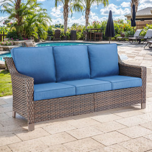 Winston Porter Jenesys Premium Outdoor 3-Seat Wicker Sofa With ...