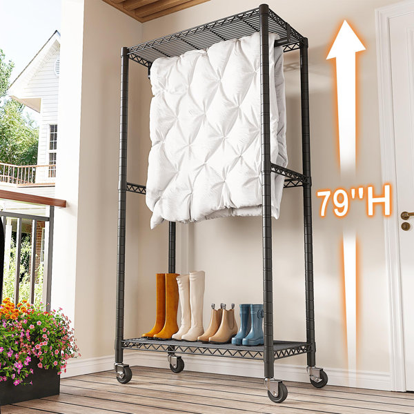 Rebrilliant Madara 79" H Rolling Clothing Rack with Wheels Heavy Duty ...